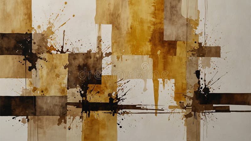 Abstract Painting with Rectangular Shapes and Splatters in Shades of ...