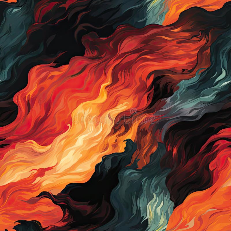 Abstract Painting of Red Flames in Surrealistic Style with Abstract ...
