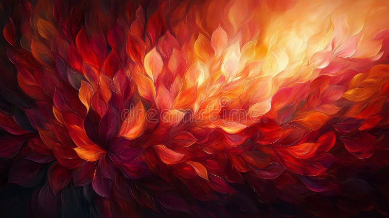 Abstract Painting of Red Orange Yellow Leaves Stock Illustration ...