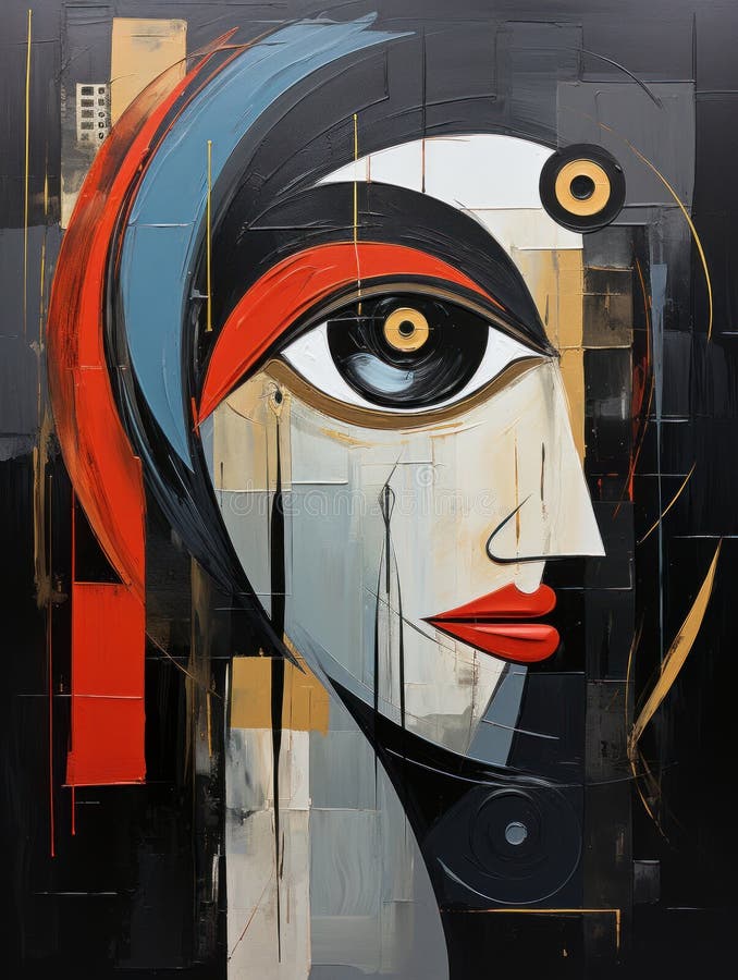 Abstract Painting in Rustic Canvas Impasto Close Profile Portrait Stock ...