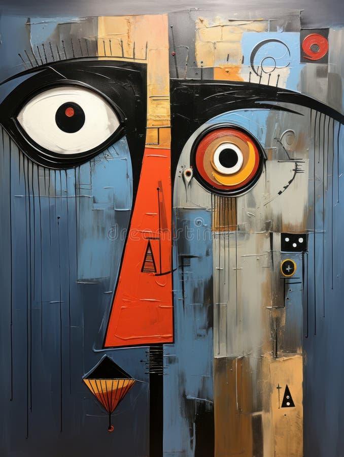 Abstract Painting in Rustic Canvas Impasto Close Profile Portrait Stock ...