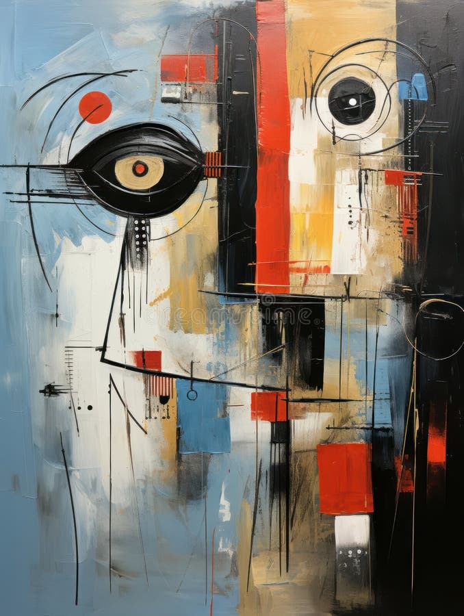 Abstract Painting in Rustic Canvas Impasto Close Profile Portrait Stock ...