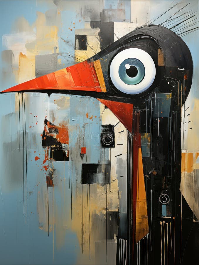 Abstract Painting in Rustic Canvas Impasto Close Profile Portrait Stock ...