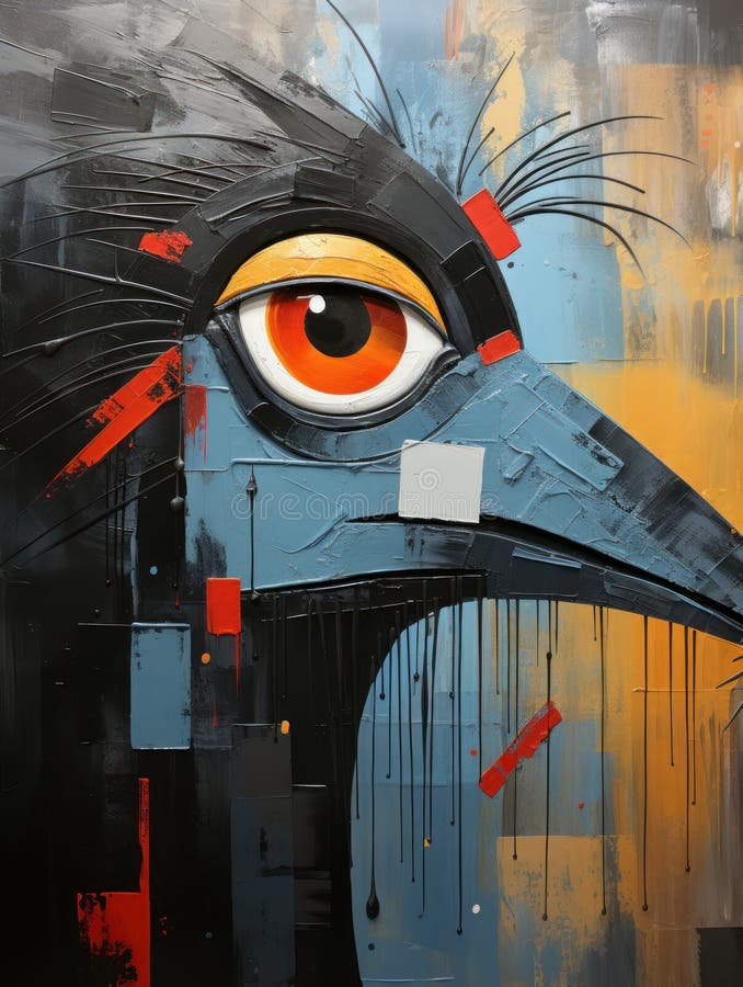 Abstract Painting in Rustic Canvas Impasto Close Profile Portrait Stock ...