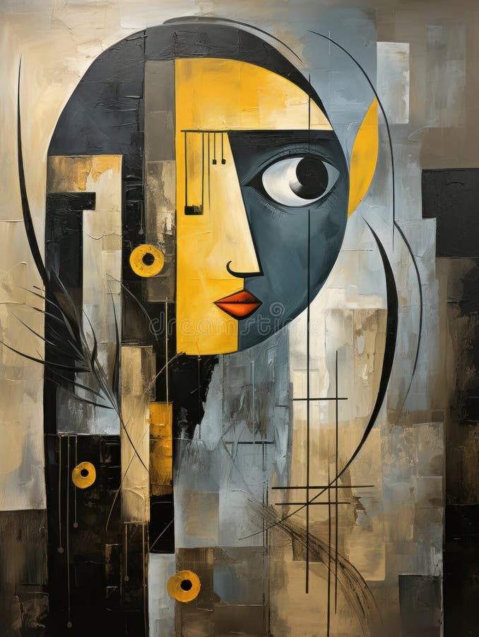 Abstract Painting in Rustic Canvas Impasto Close Profile Portrait Stock ...