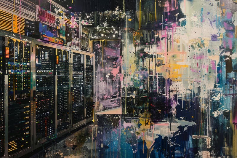 Abstract Painting of a Server Room, Explore the Idea of Data Security ...