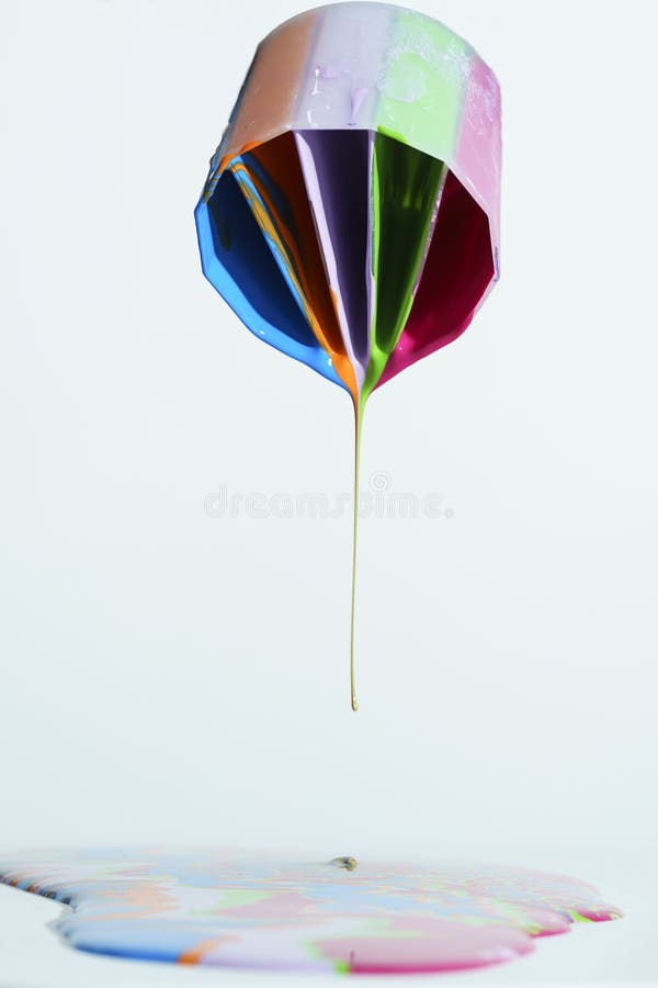 Abstract Painting Several Streams of Paint Flowing Down from Above and ...