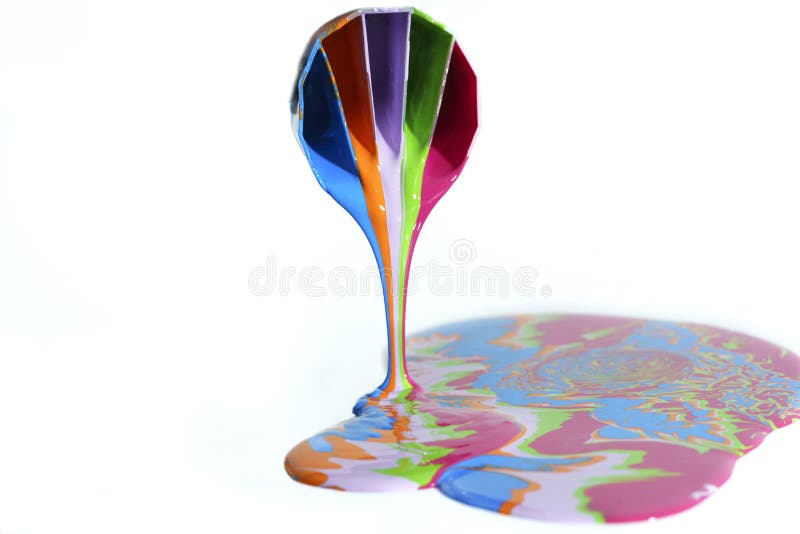 Abstract Painting Several Streams of Paint Flowing Down from Above and ...