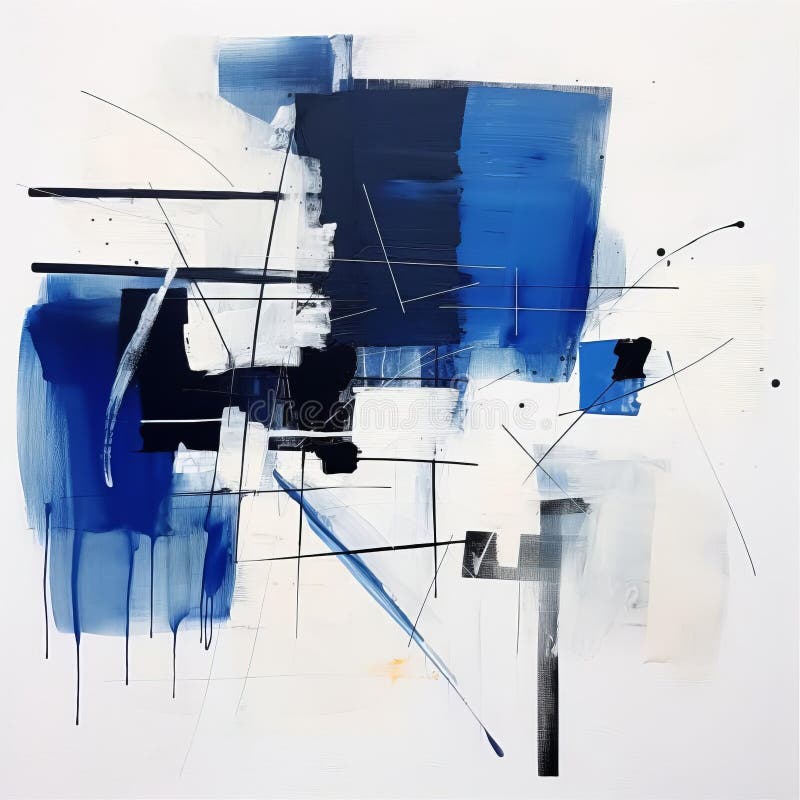 Abstract Suprematism Paintings with Calligraphy and Navy Accents Stock ...