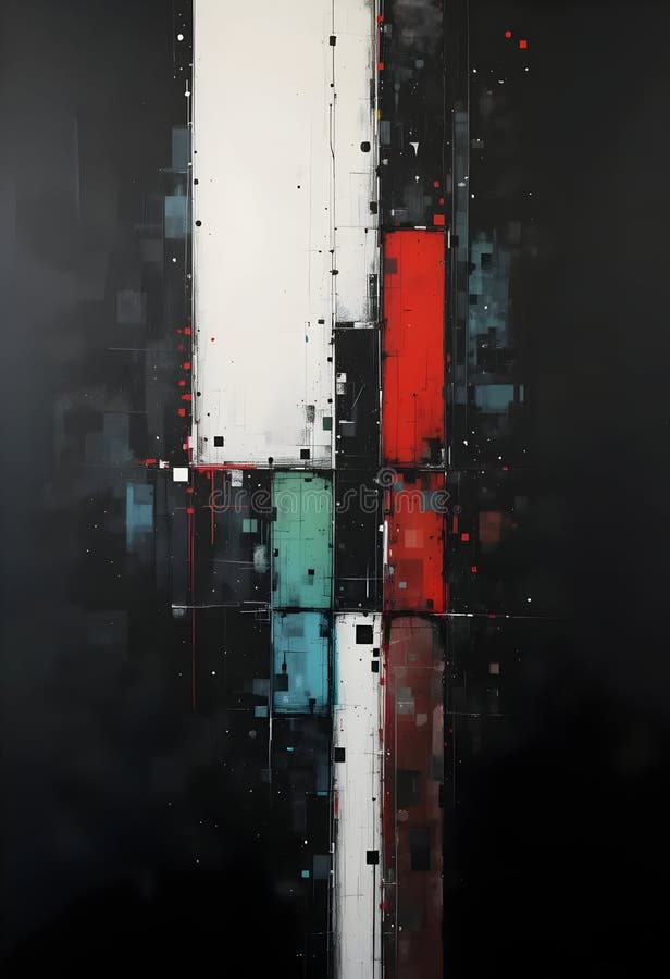 An Abstract Painting Showcasing Colorful Blocks and Linear Elements on ...