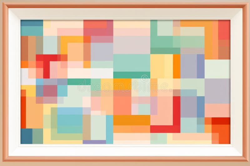 An Abstract Painting of Squares in a Wooden Frame Stock Illustration ...