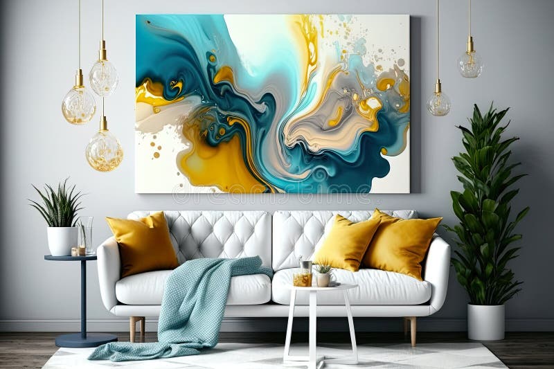 Abstract Painting in the Style of Fluid Art in the Interior. Modern ...