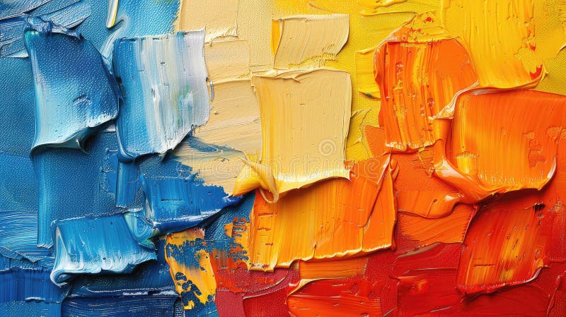 Abstract Painting with Thick Blue, Yellow, and Orange Strokes. Stock Photo - Image of texture ...