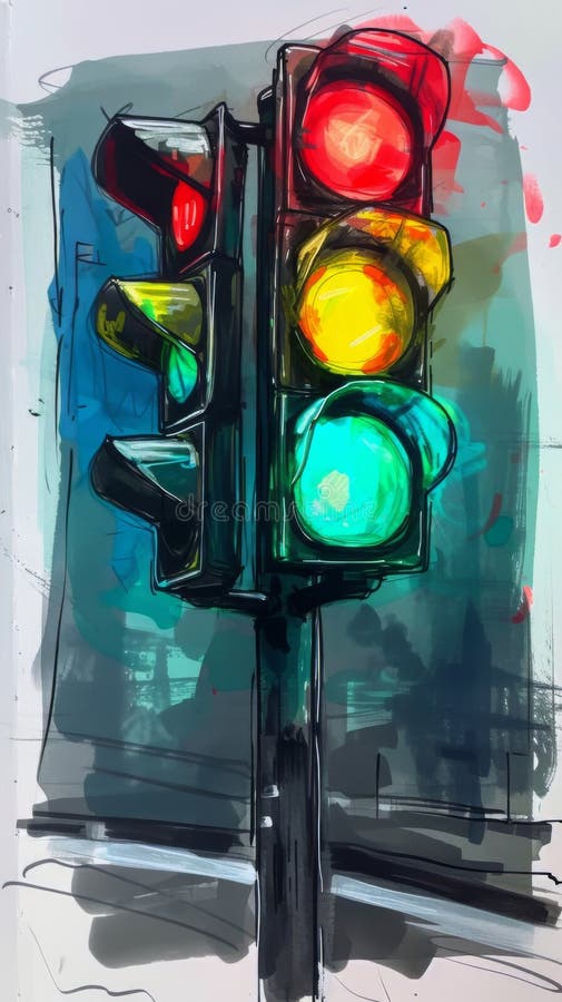 Abstract Painting of Traffic Lights in Bold Colors Stock Photo - Image ...