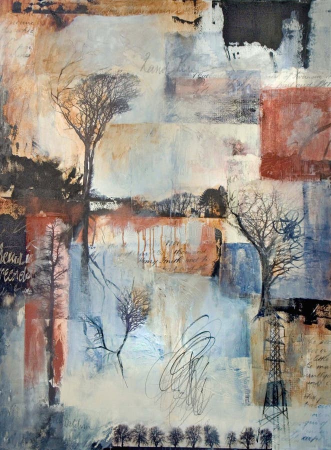 Abstract Painting with Trees and Leaves Stock Photo - Image of pylon ...