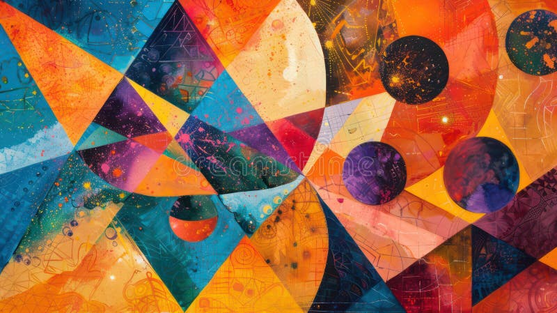 Abstract Painting with Triangles and Circles and Bright Colors Created ...