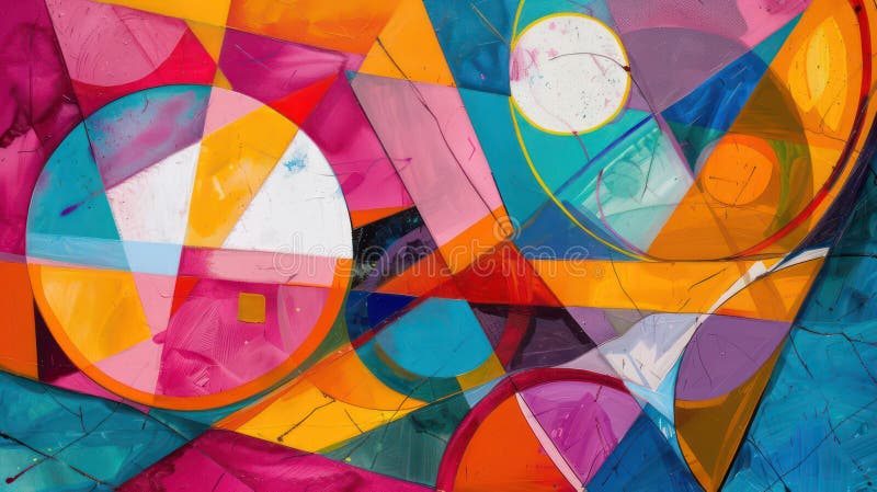 Abstract Painting with Triangles and Circles and Bright Colors Created ...