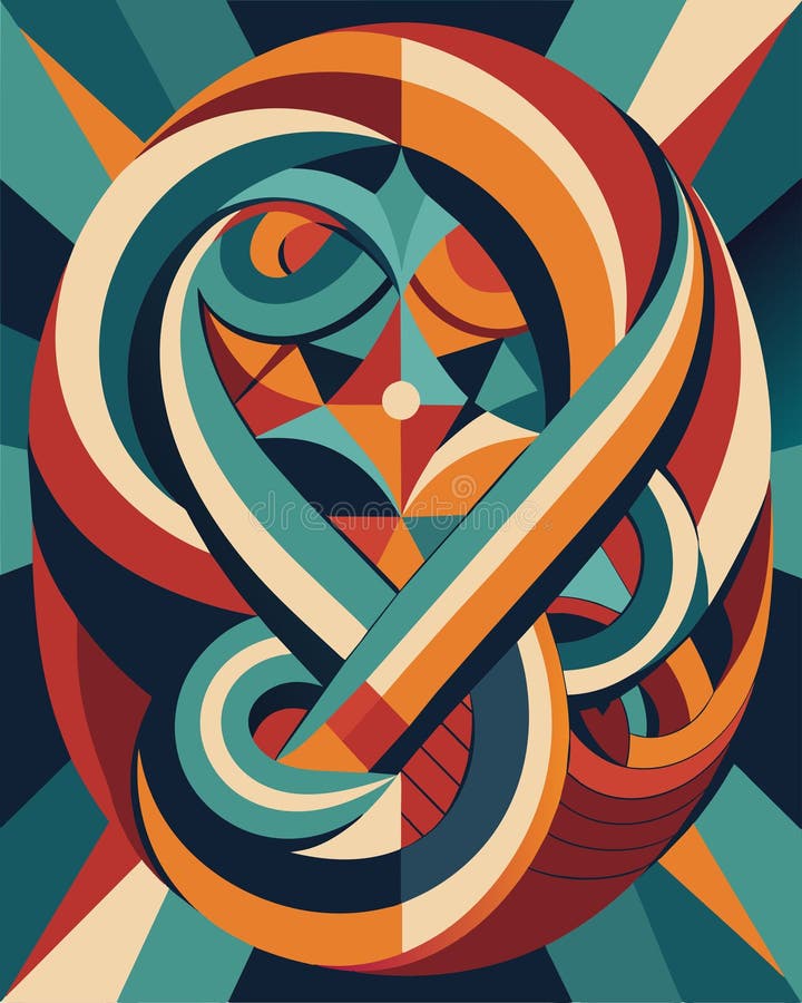 An Abstract Painting of Twisted Overlapping Lines and Shapes Reflecting ...