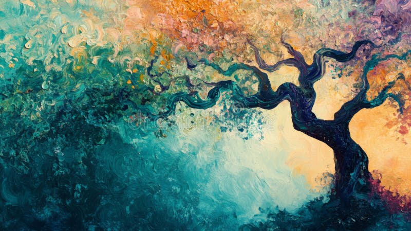 Abstract Painting of a Twisted Tree with Warm and Cool Colors Stock ...