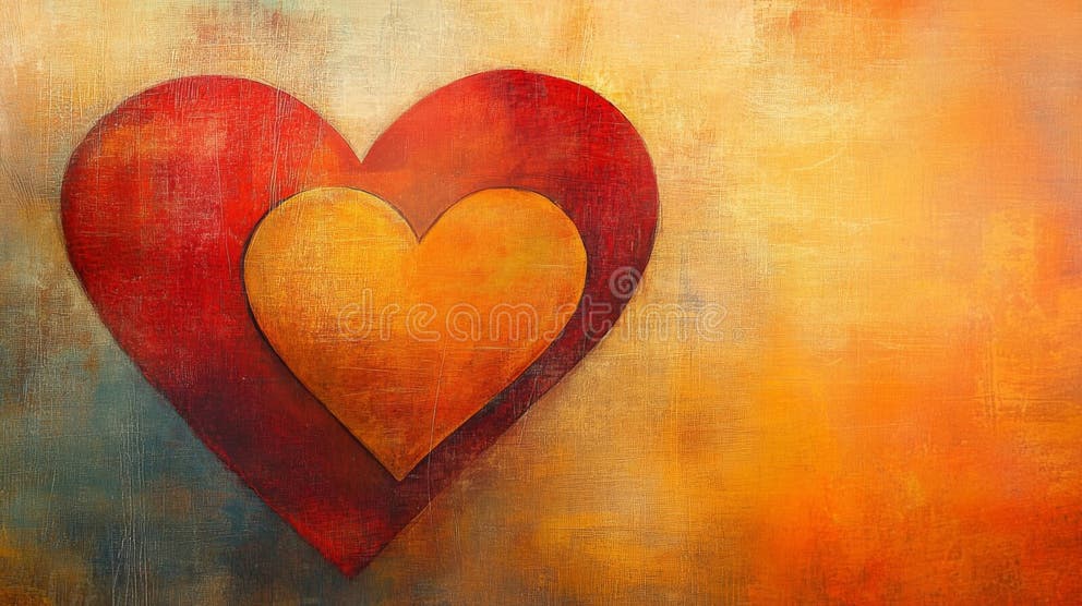 Abstract Painting of Two Overlapping Hearts Stock Illustration ...