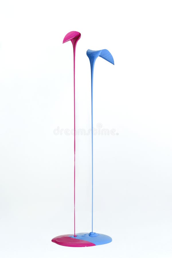 Abstract Painting Two Streams of Paint Flowing Down from Above and ...