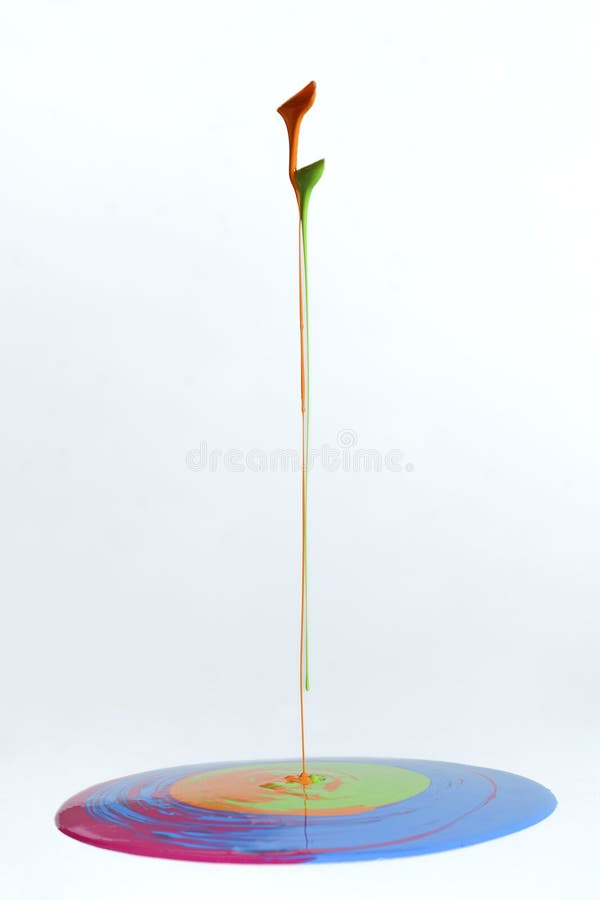 Abstract Painting Two Streams of Paint Flowing Down from Above and ...