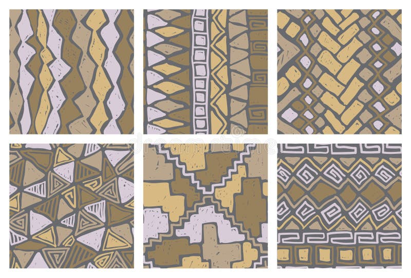 Abstract Painting Vector Seamless Patterns Set. Tribal Fabric Swatches ...