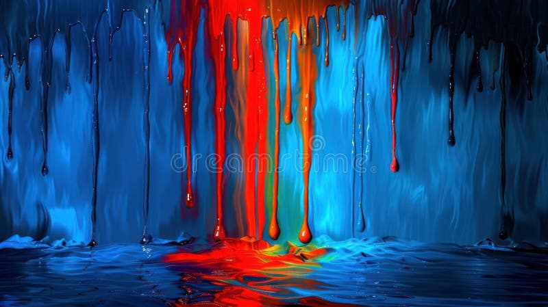 Abstract Painting with Vibrant Colors Dripping Down, Creating a Fluid ...