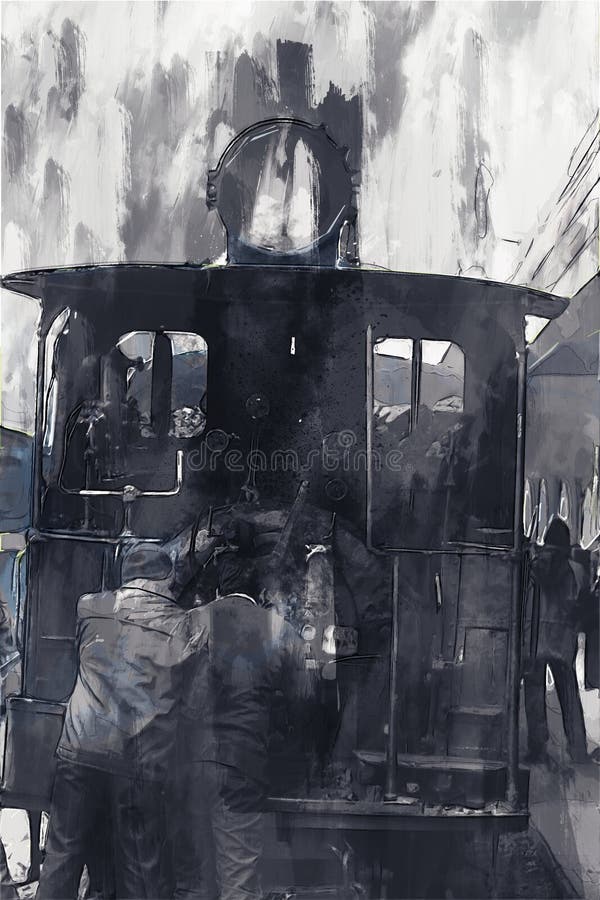 Abstract Painting of Vintage Train, Digital Painting Stock Illustration ...