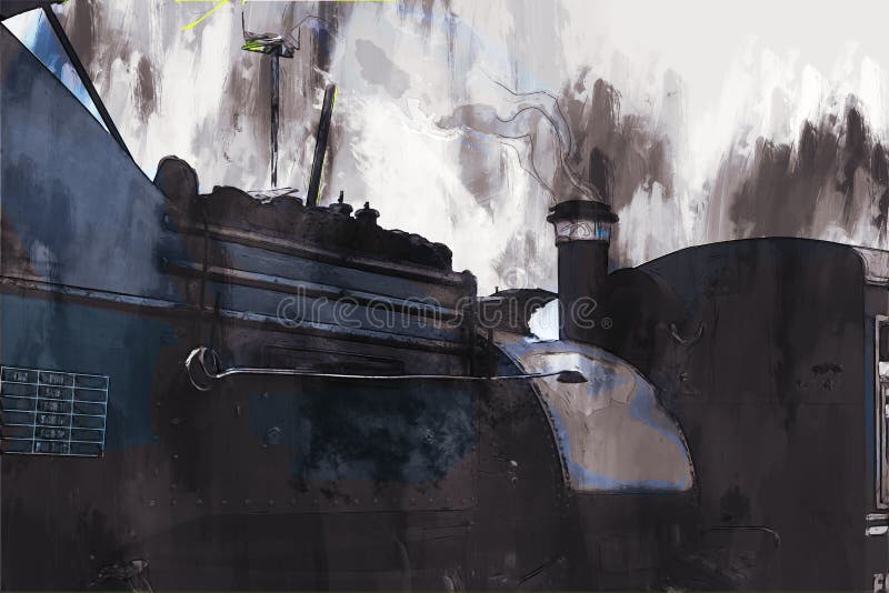 Abstract Painting of Vintage Train, Digital Painting Stock Illustration ...