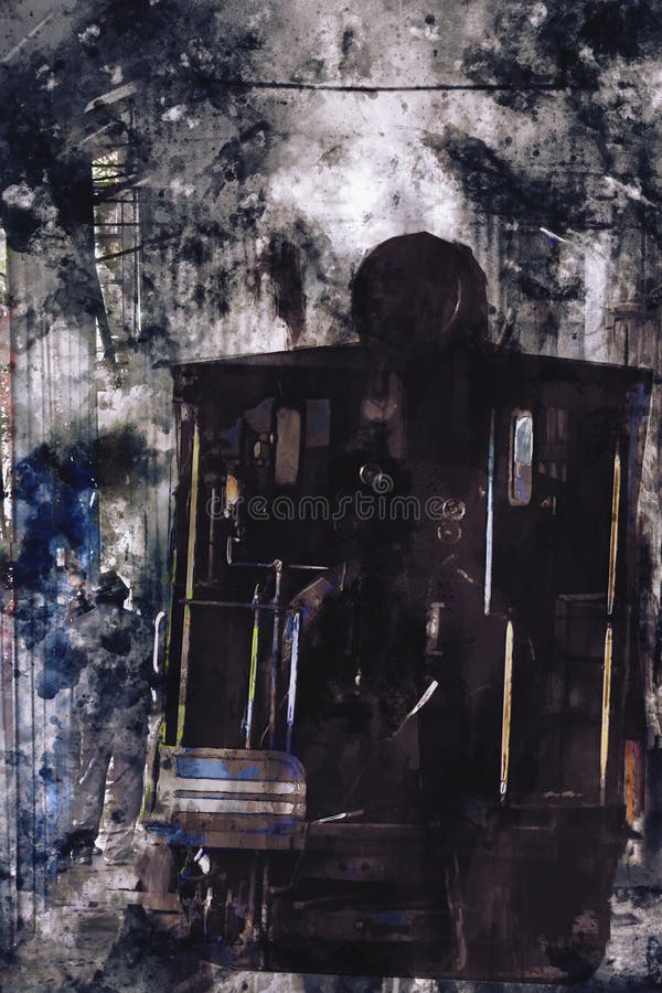 Abstract Painting of Vintage Train, Digital Painting Stock Illustration ...