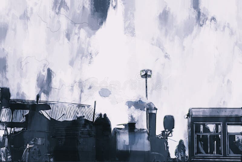 Abstract Painting of Vintage Train, Digital Painting Stock Illustration ...