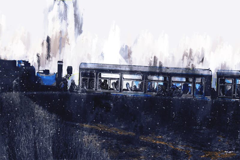 Abstract Painting of Vintage Train with Smoke, Digital Painting Stock ...