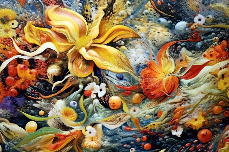 Abstract Painting of Vortex of Various Colorful Flowers in Water Stock ...