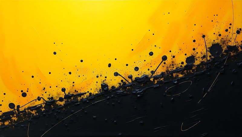 Abstract Painting with Yellow Background and Black Splatters and ...