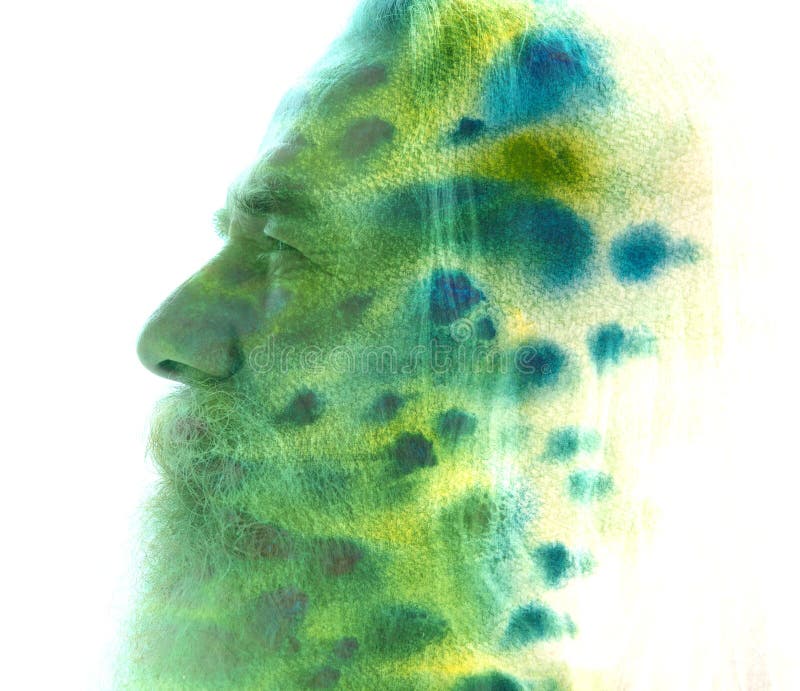 An Abstract Paintography Double Exposure Profile Portrait of an Old Man ...