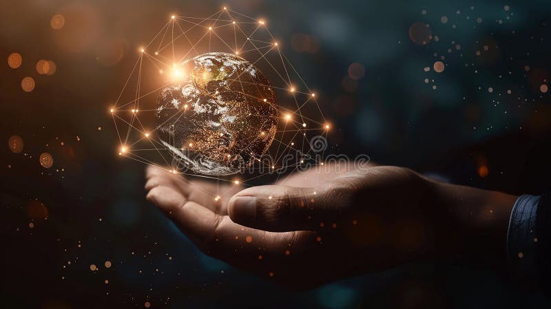 Abstract Palm Hands with Global Network Connections, Innovative ...