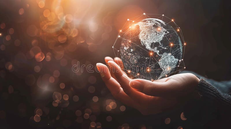 Abstract Palm Hands with Global Network Connections, Innovative ...