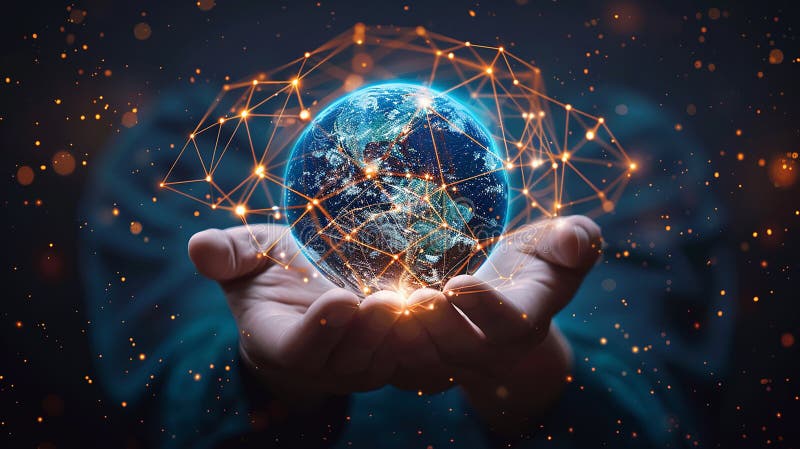 Abstract Palm Hands with Global Network Connections, Innovative ...