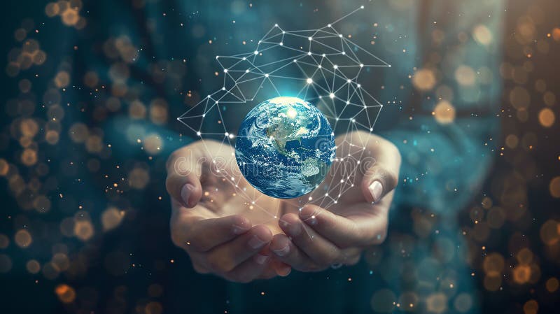 Abstract Palm Hands with Global Network Connections, Innovative ...