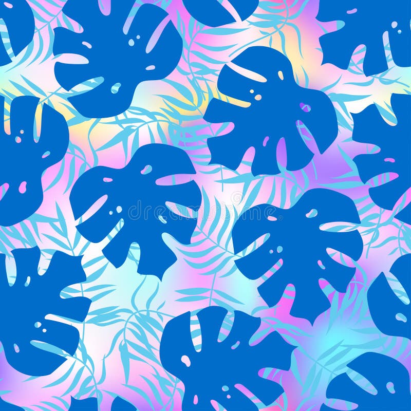 Abstract Palm Leaves Seamless Pattern. Vector Blue Tropical Leaf Print ...