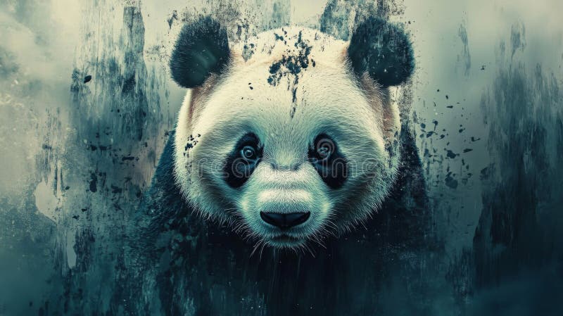 Abstract Panda Portrait: Teal and Black Pixelated Cubism Stock ...