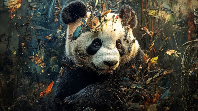 Abstract Panda Portrait in Vibrant Jungle Setting Stock Illustration ...