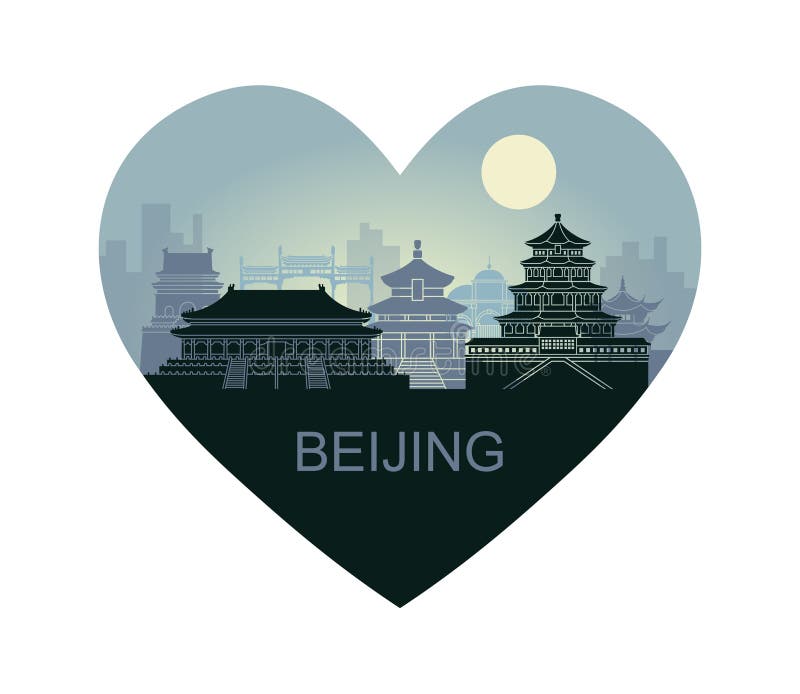 Abstract Panorama of Beijing at Sunrise. Architectural Monuments in the ...