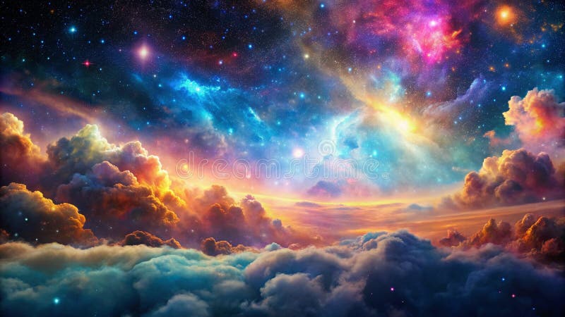 Abstract Panoramic Colorful Space Clouds Nebula and Cosmic Dust ...