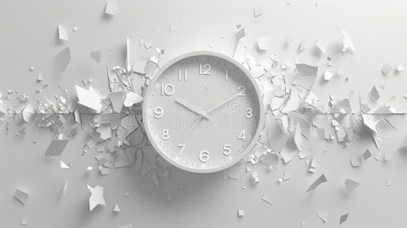 Abstract Paper Art Collage with Time Concept Featuring a Clock and Shattered Paper Elements in ...