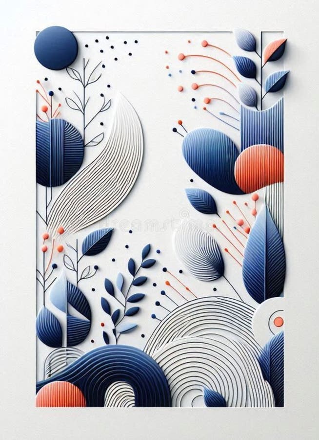 Abstract Paper Art: Layered Waves and Botanical Elements in Earth Tones ...