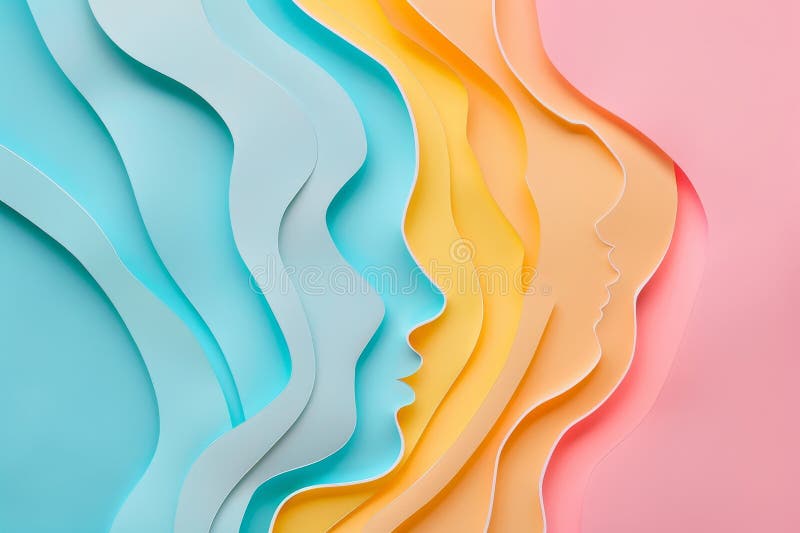 Abstract Paper Art of Multicolored Human Profiles on a Pastel ...