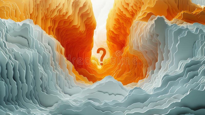 Abstract Paper Art with Orange and White Layers and Central Question ...