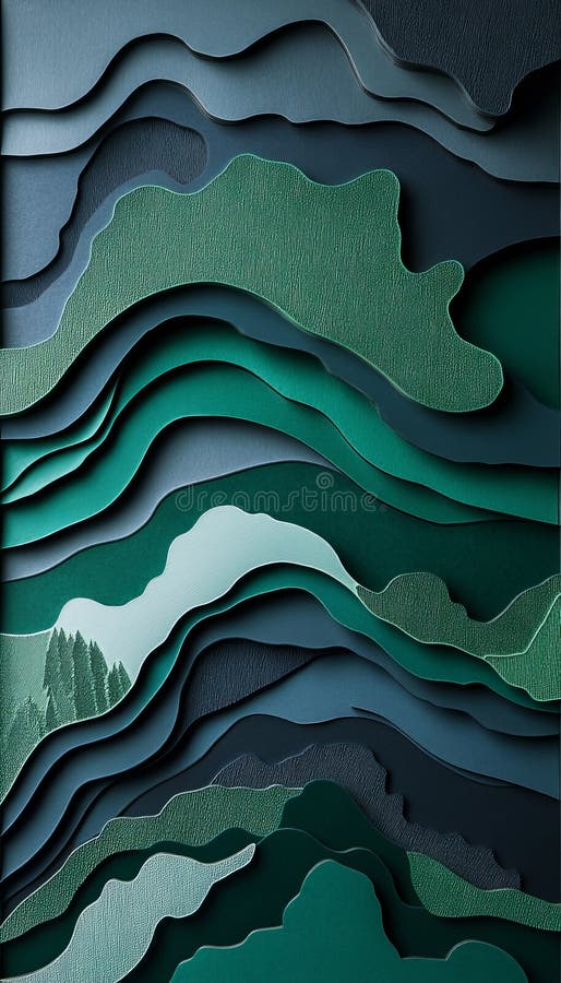 Abstract Paper Carved Background, Green Wave Patterns, Nature Inspired ...